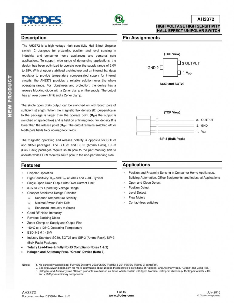 AH3372 datasheet page 1