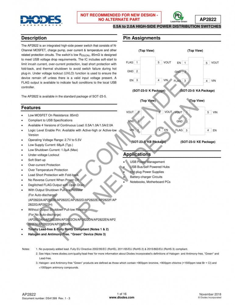 AP2822 datasheet page 1