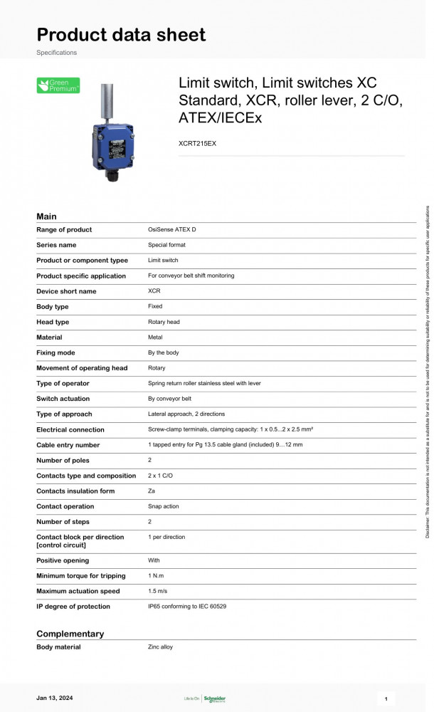 XCRT215EX documentation page 1