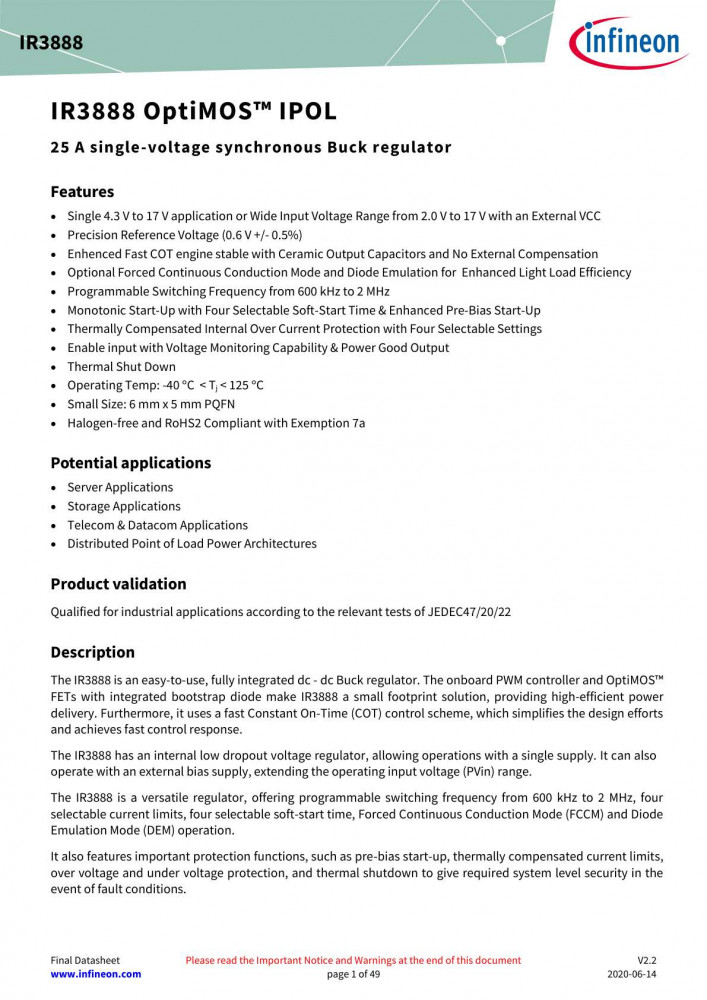 IR3888 datasheet page 1