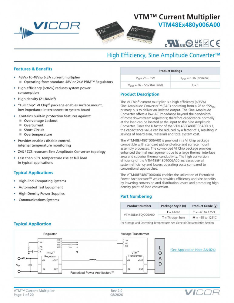 VTM48ET480T006A00 technical document, page 1
