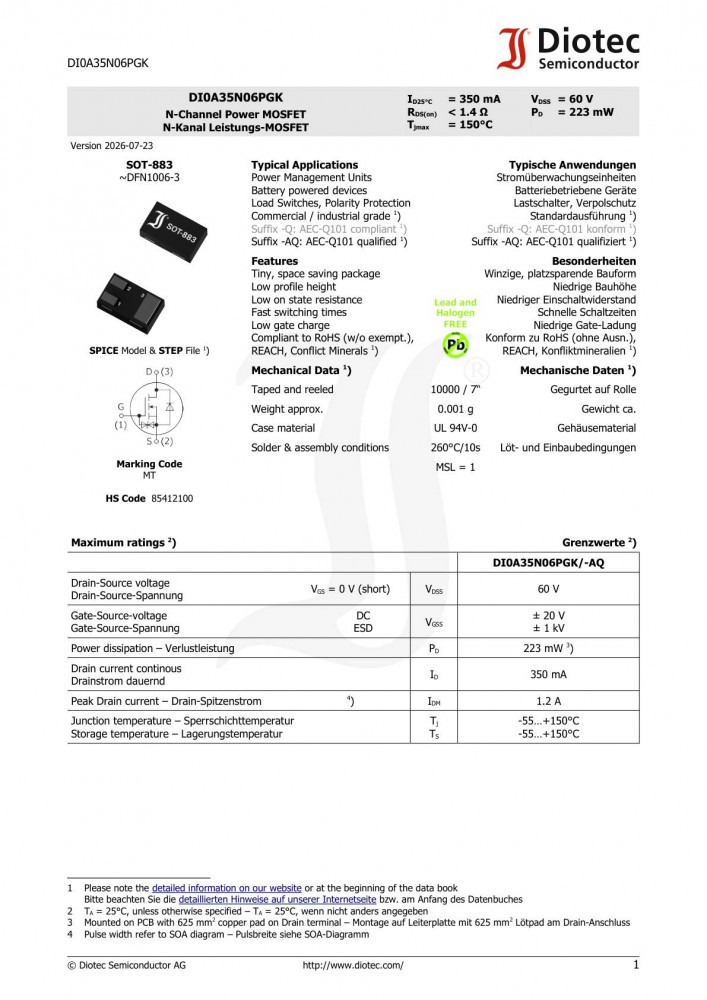 DIOTEC DI0A35N06PGK-AQ datasheet page 1