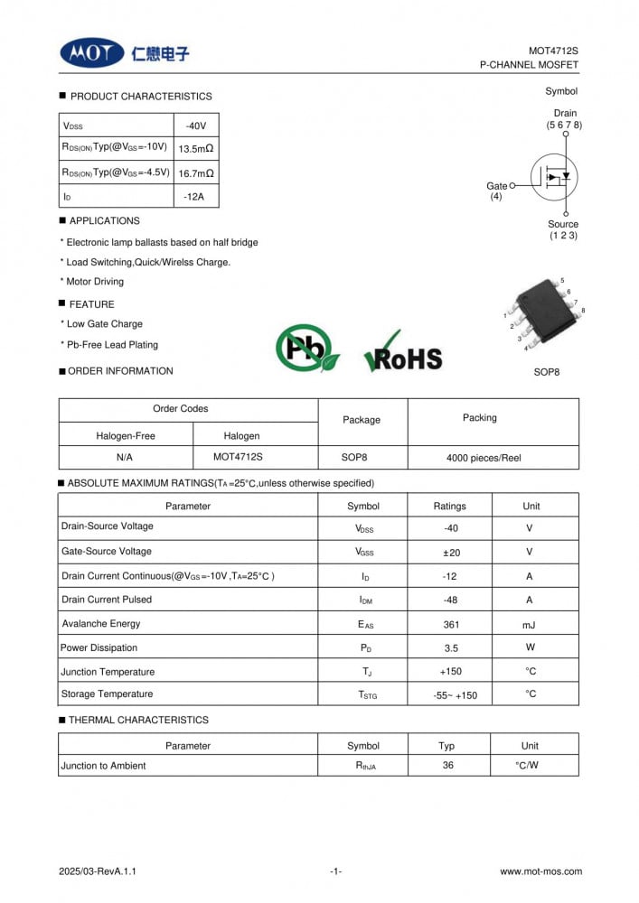 MOT4712S datasheet page 1