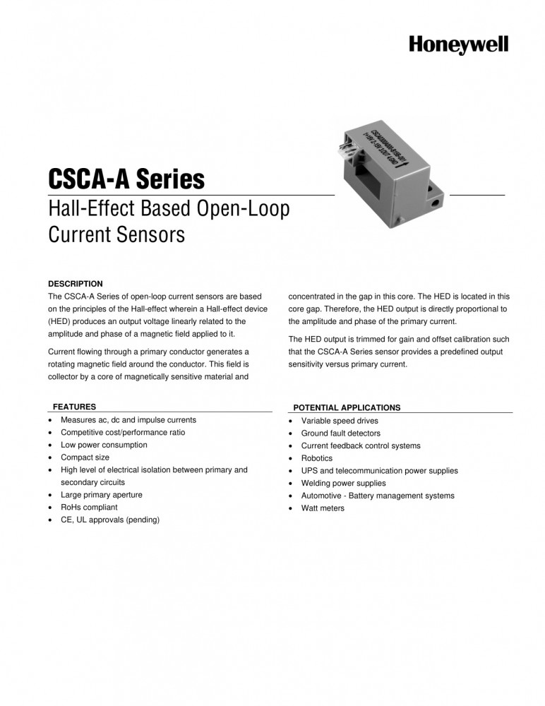 Honeywell CSCA-A datasheet page 1