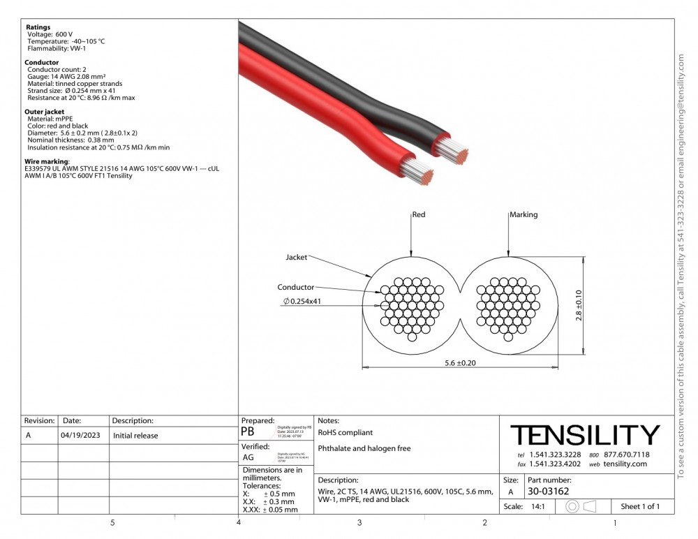 Tensility 30-03162 cable specification drawing