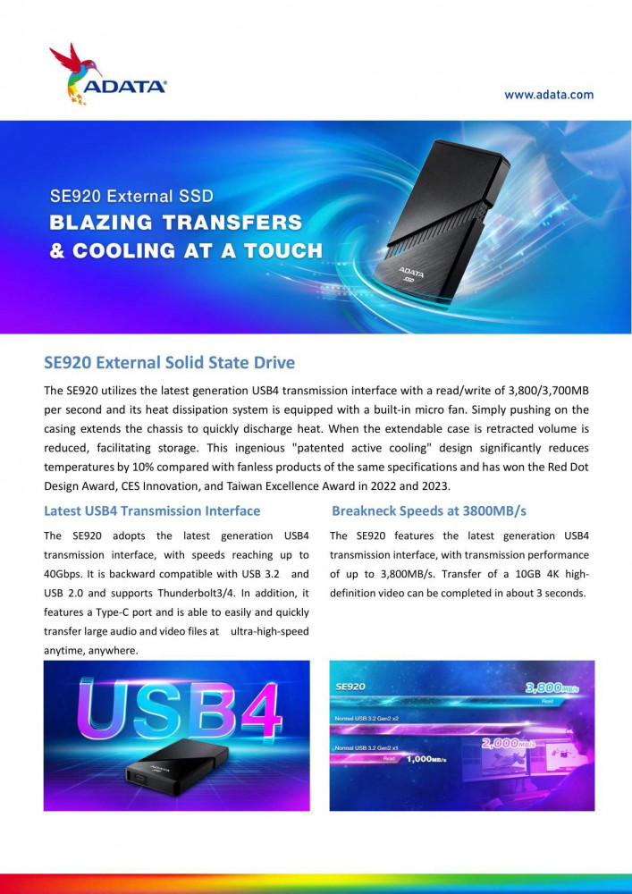 ADATA SE920 product documentation, page 1