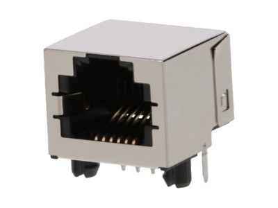 Modular Jack, Right-Angle, Low Profile, Inverted, Shielded, Offset Panel  Grounding Tabs, Lightpipes, 6/6