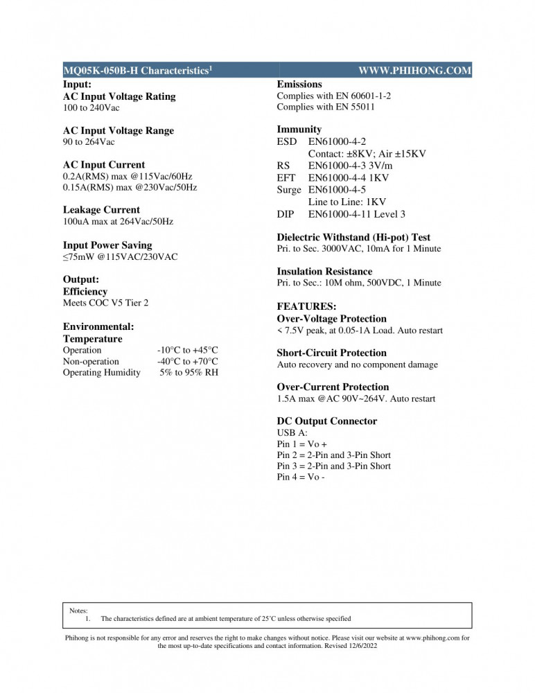 MQ05K-050B-H technical document page 2