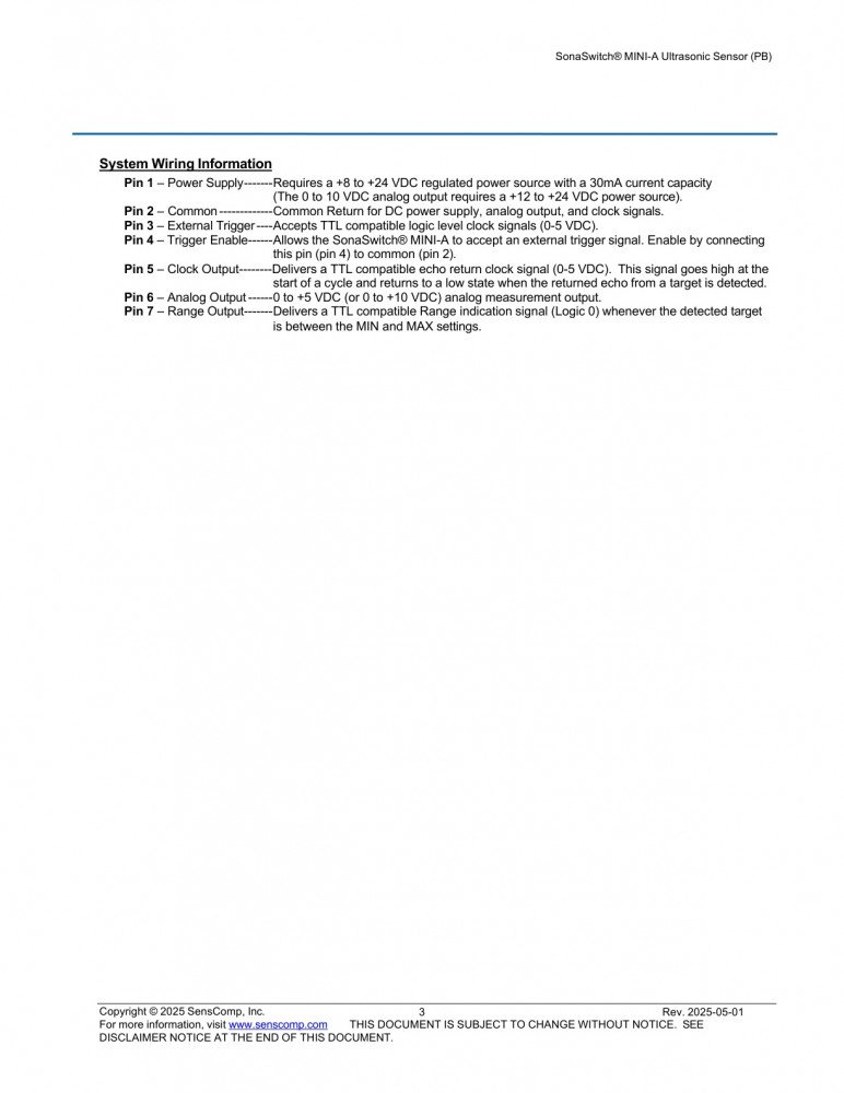 SensComp SonaSwitch MINI-A document page 3