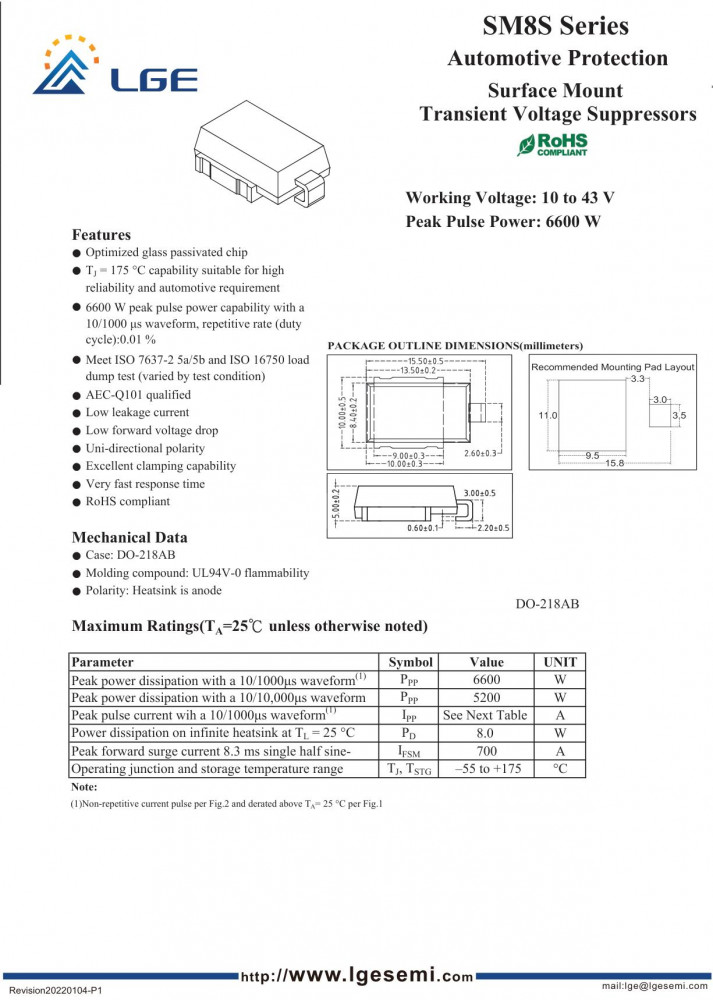 LGE SM8S Series datasheet page 1
