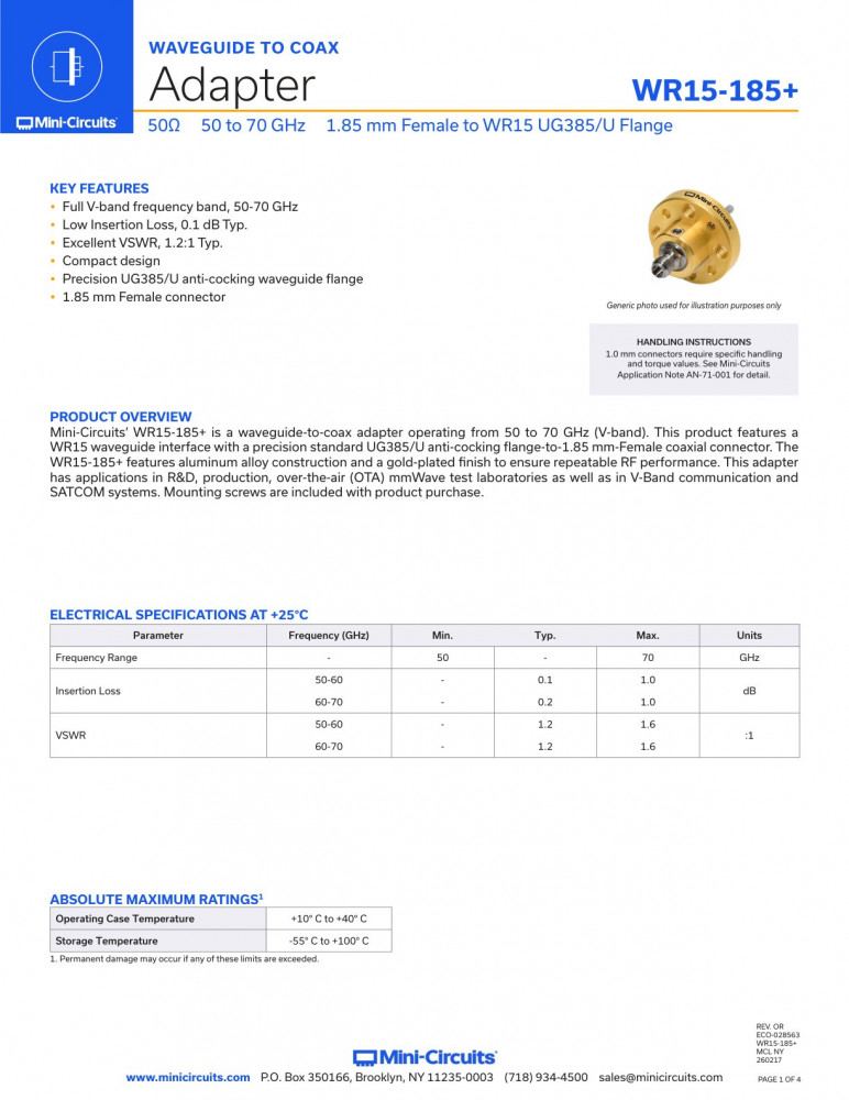 WR15-185+ product document page 1