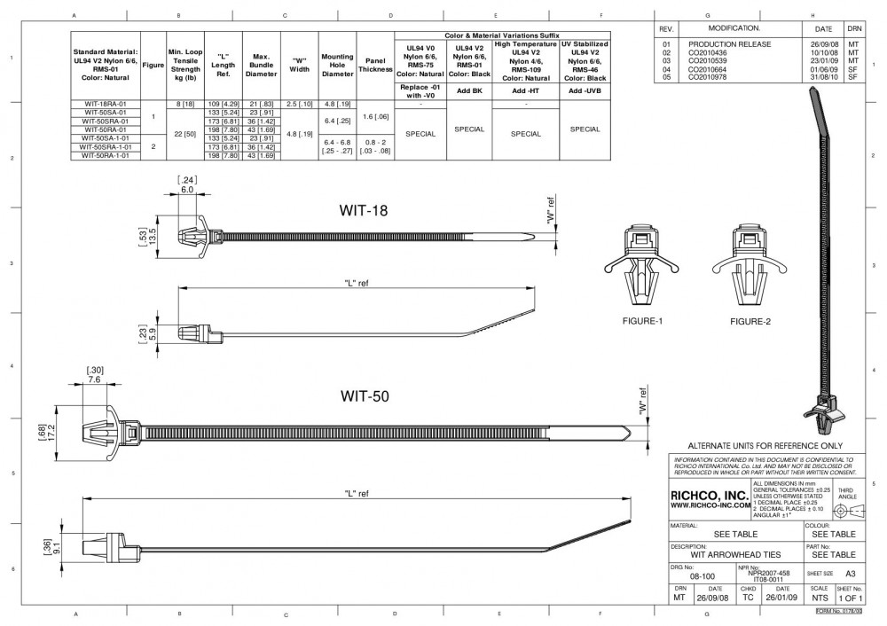 WIT arrowhead ties technical drawing