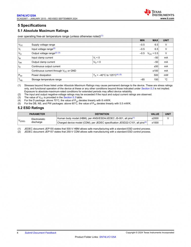 SN74LVC125A technical document page 4