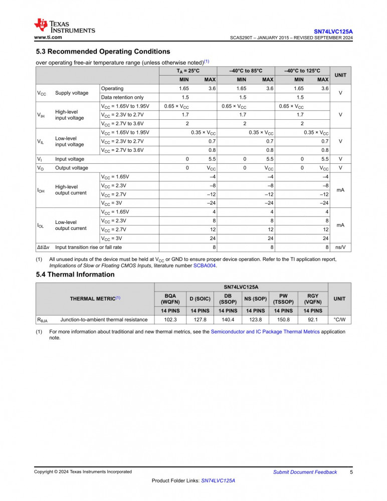 SN74LVC125A technical document page 5