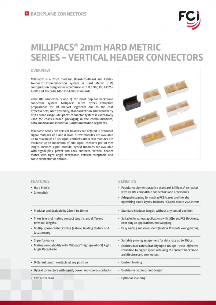 Amphenol Millipacs vertical header documentation page 1