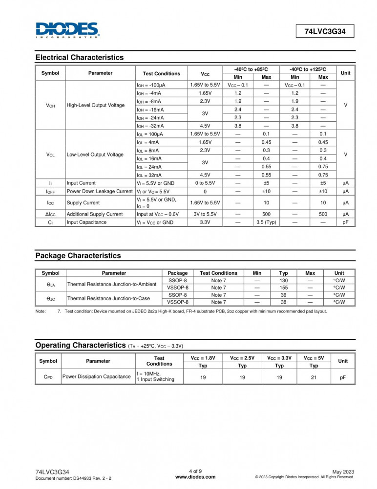 74LVC3G34V8-7 datasheet page 4