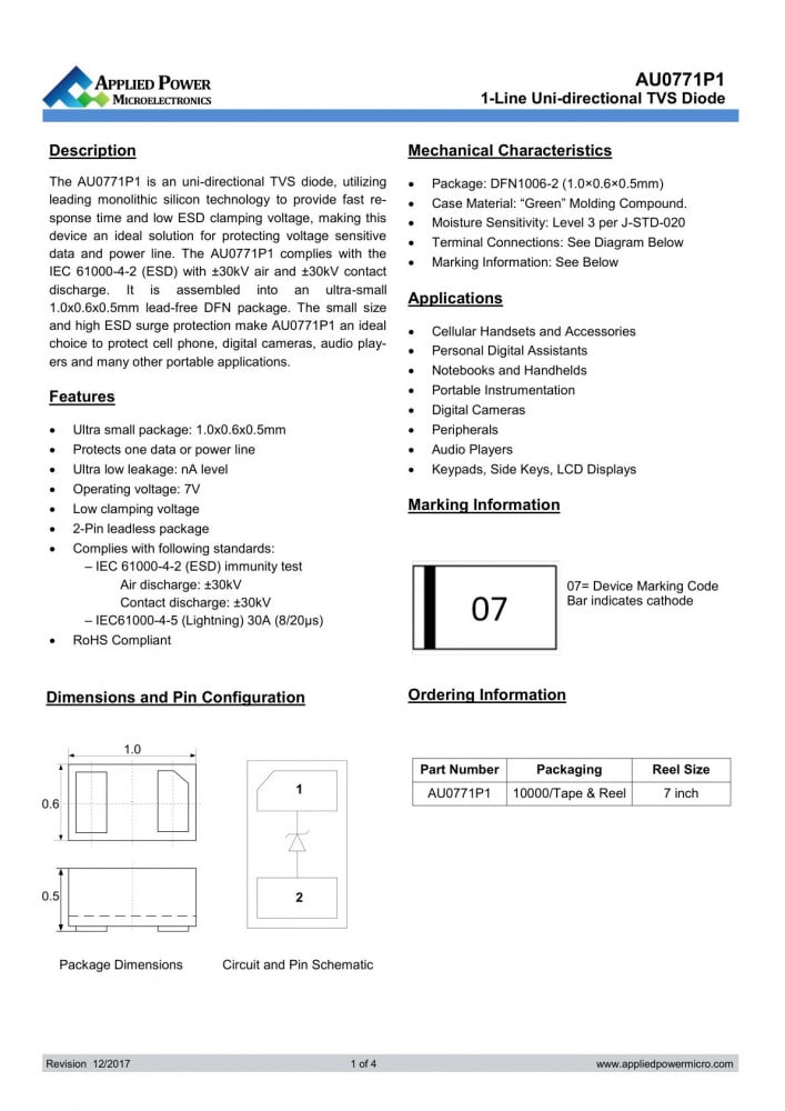 AU0771P1 datasheet page 1
