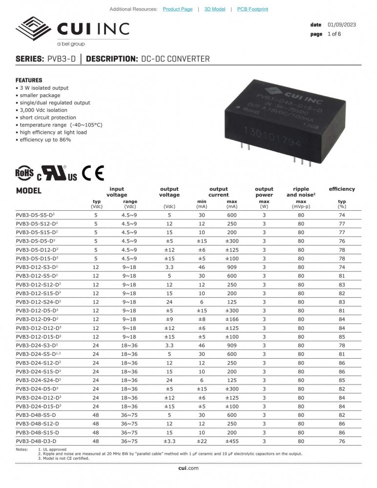 PVB3-D series datasheet page 1