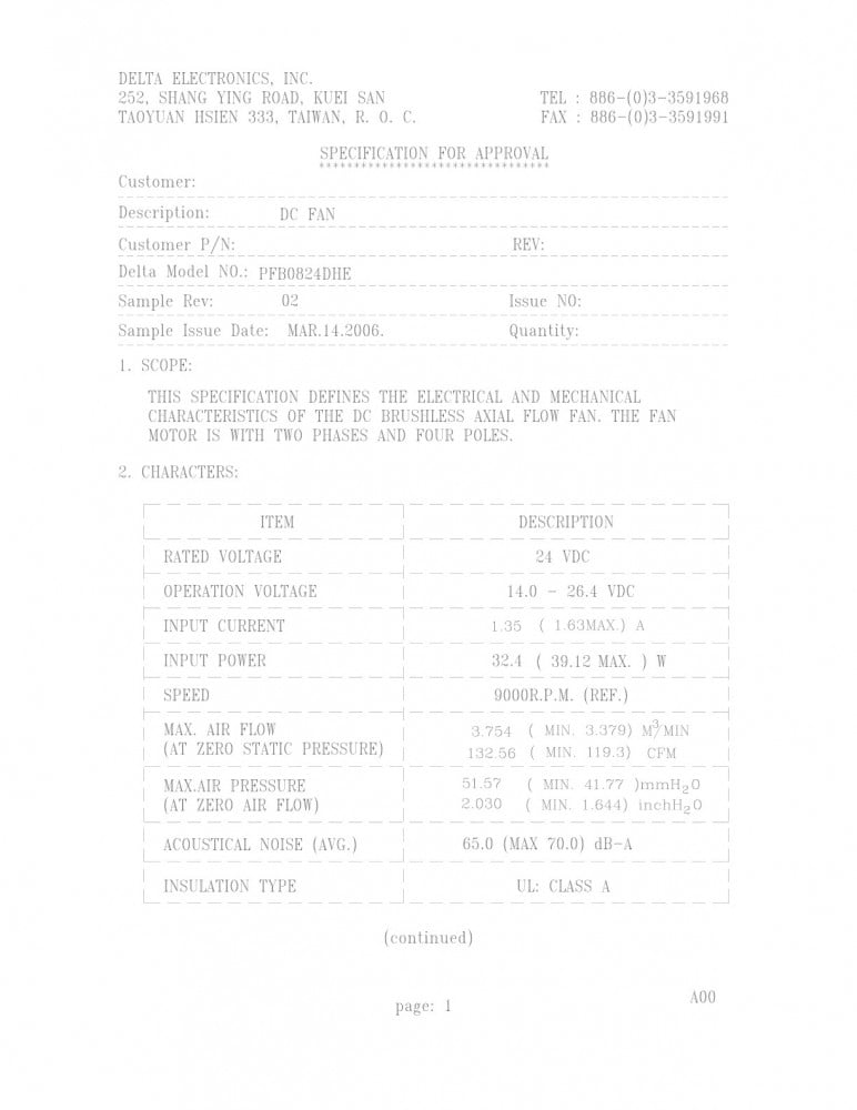 PFB0824DHE specification page 1