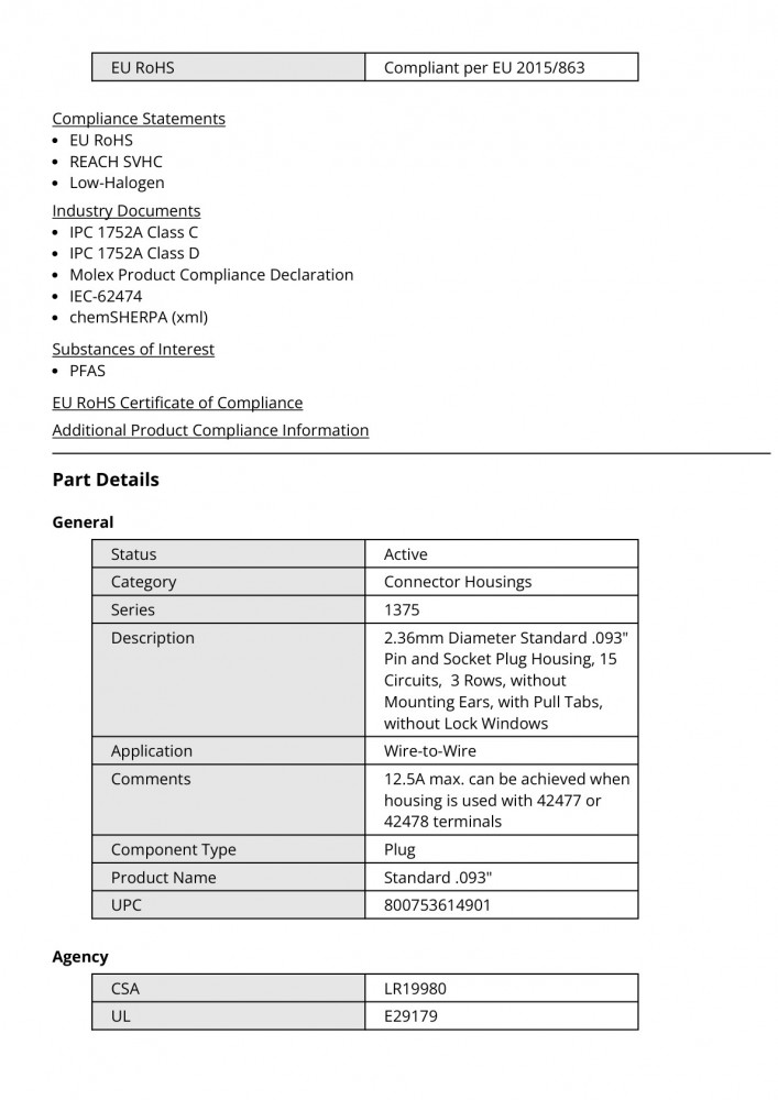 Molex .093 Standard Pin and Socket family document preview, page 2