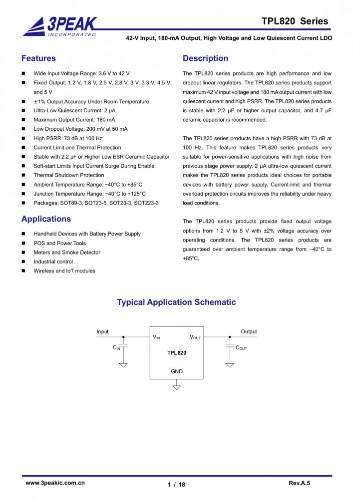 TPL820 datasheet page 1