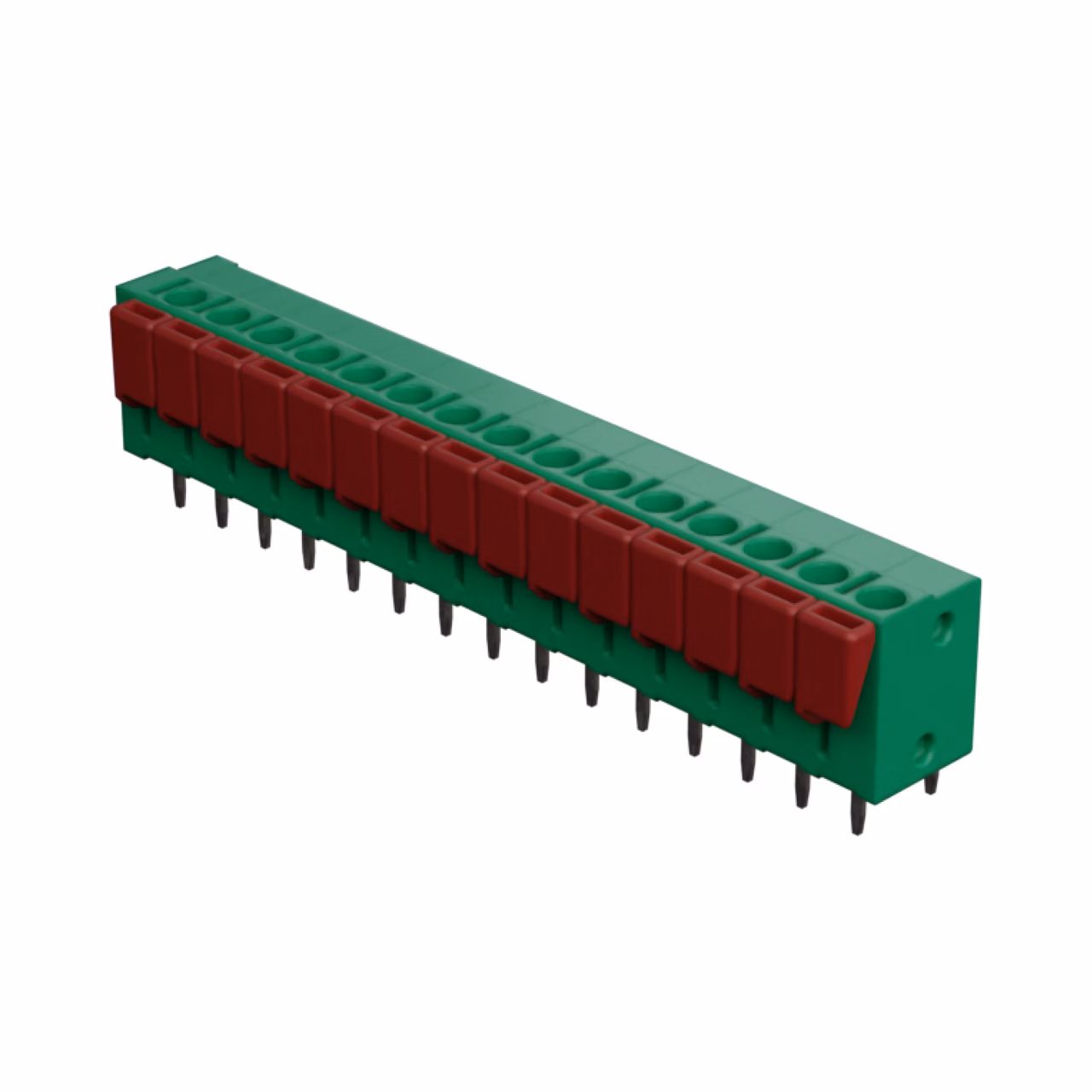 5.00mm Pitch, Eurostyle Fixed-Mount Push-Button Terminal Block, Vertical, 10A, 22-14 AWG, Green, 15 Circuits for sale