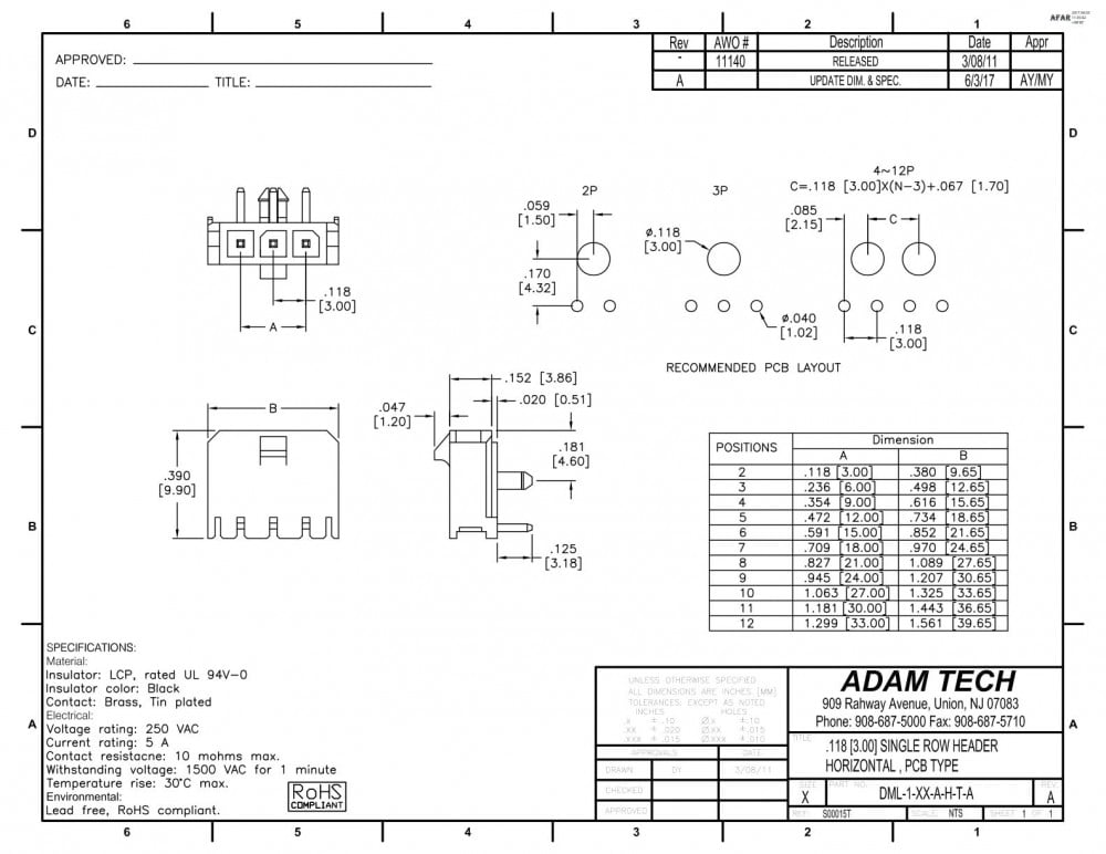 ADAM TECH DML-1-05-A-H-T-A technical drawing