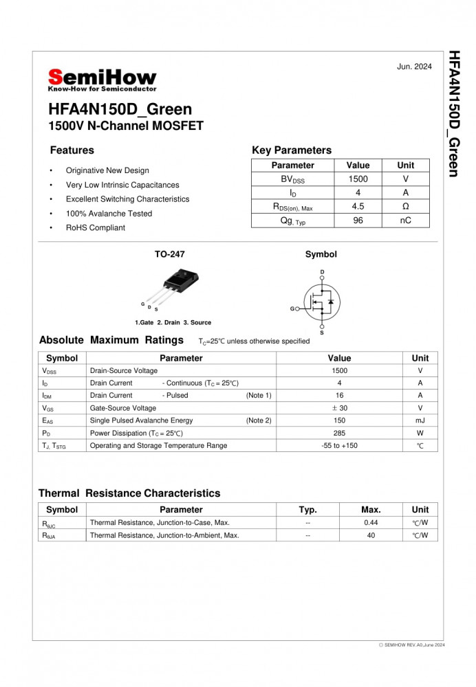 HFA4N150D datasheet page 1