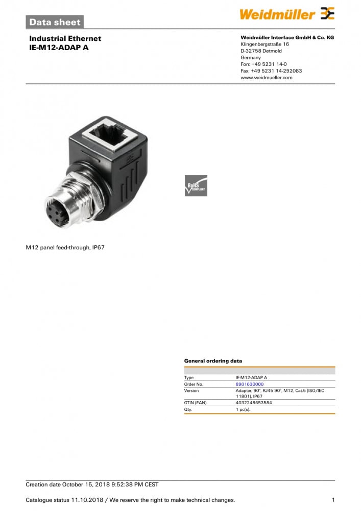 WEIDMULLER 8901630000 technical document page 1