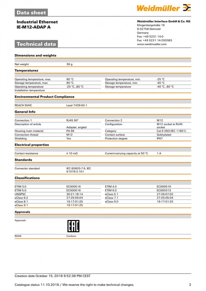 WEIDMULLER 8901630000 technical document page 2