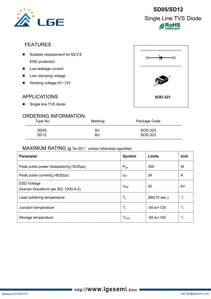 LGE SD05 datasheet page 1