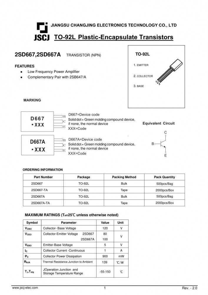 2SD667A-TA datasheet page 1