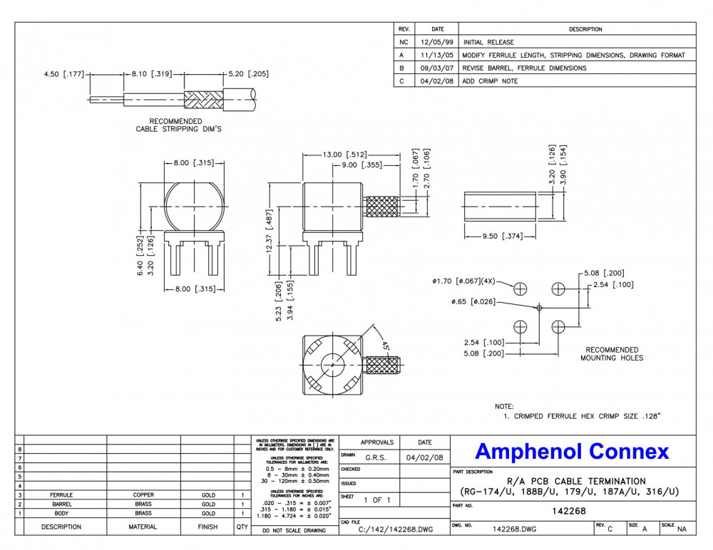 Amphenol 142268 technical drawing preview