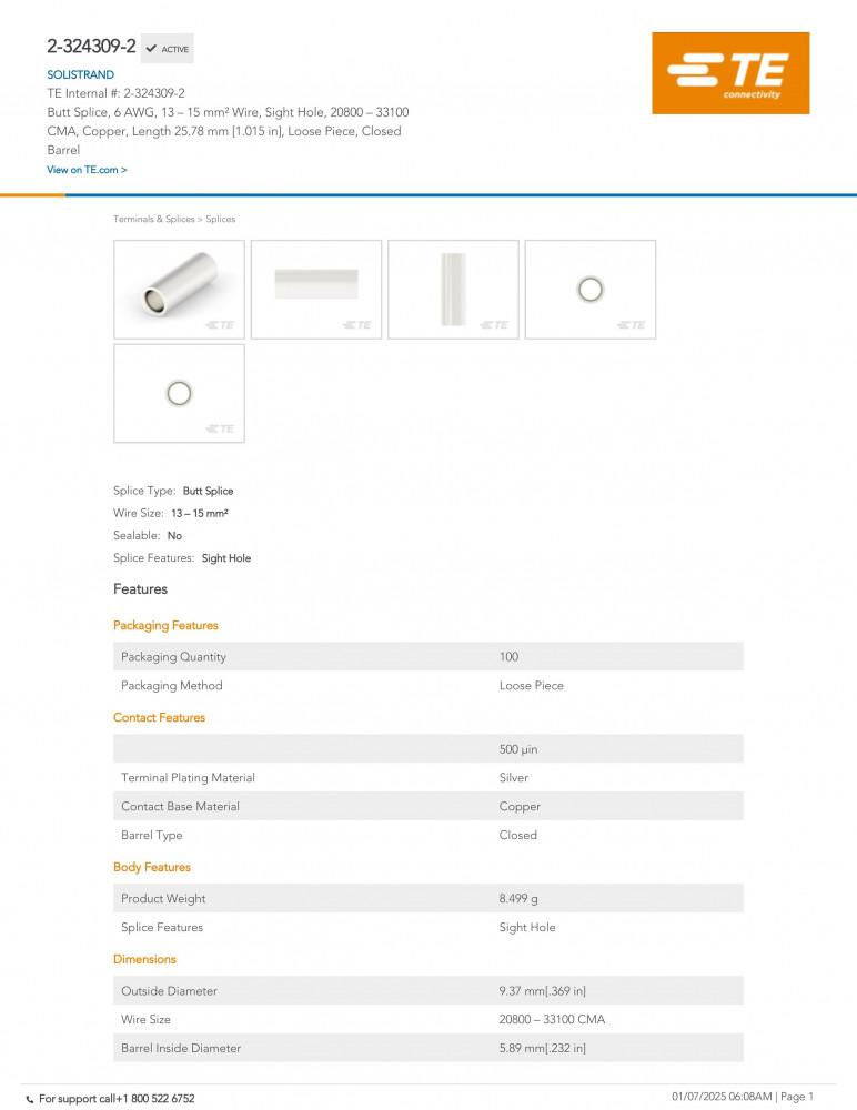 TE Connectivity 2-324309-2 technical document page 1