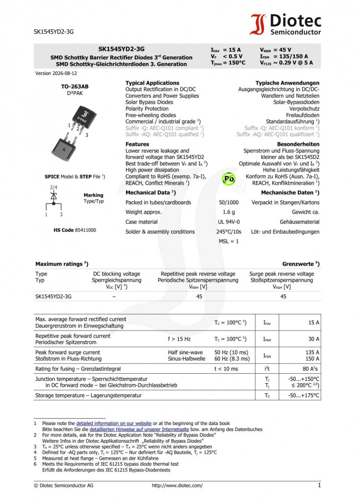 SK1545YD2-3G datasheet preview, page 1