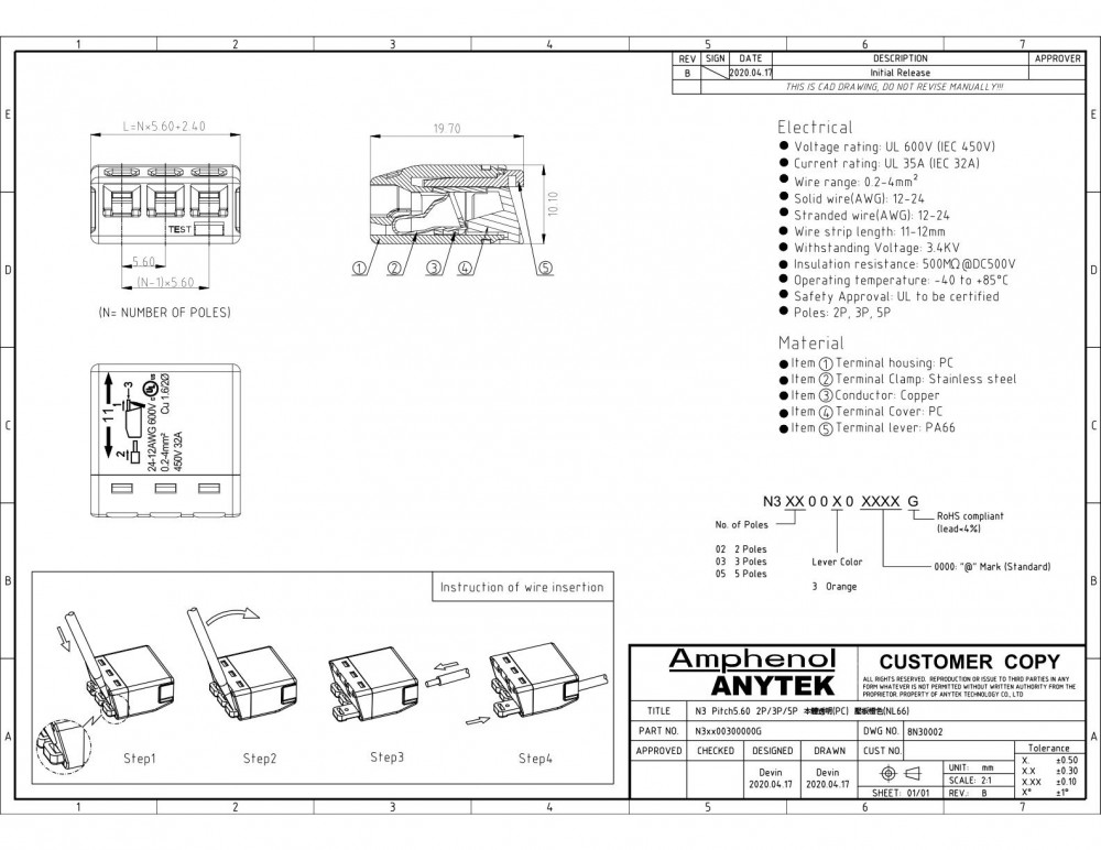 Amphenol N30200300000G technical drawing