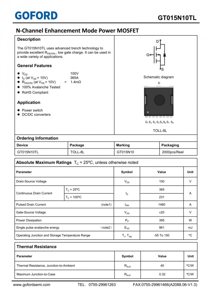 GT015N10TL datasheet page 1