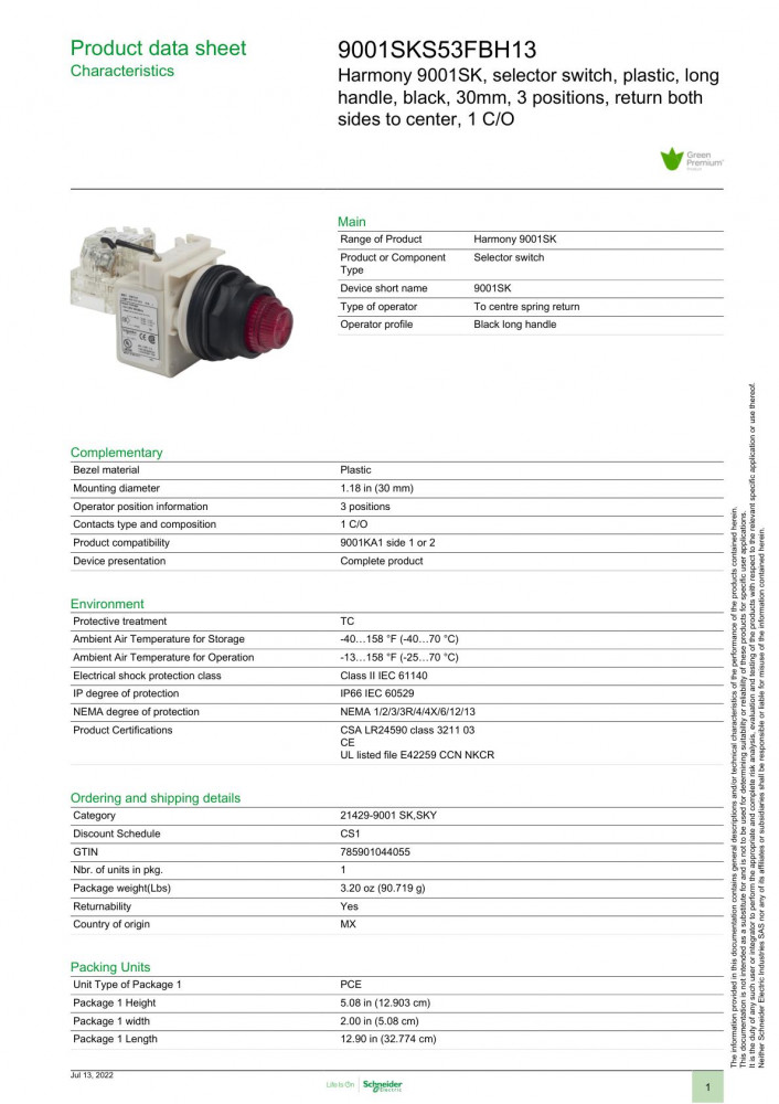 9001SKS53FBH13 technical document page 1