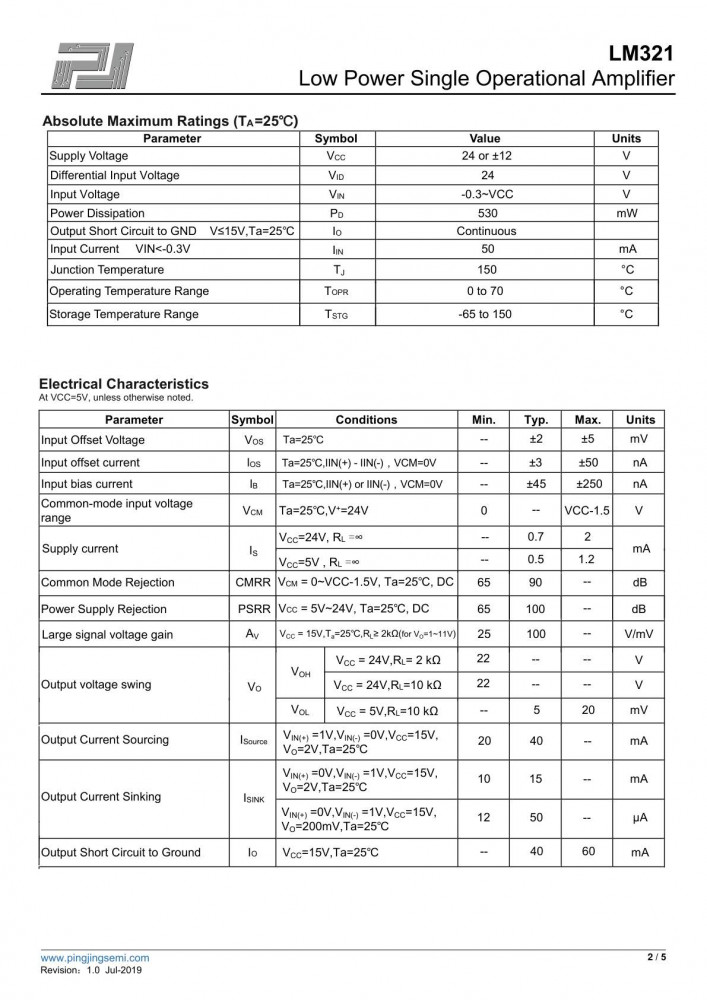 LM321 technical document page 2