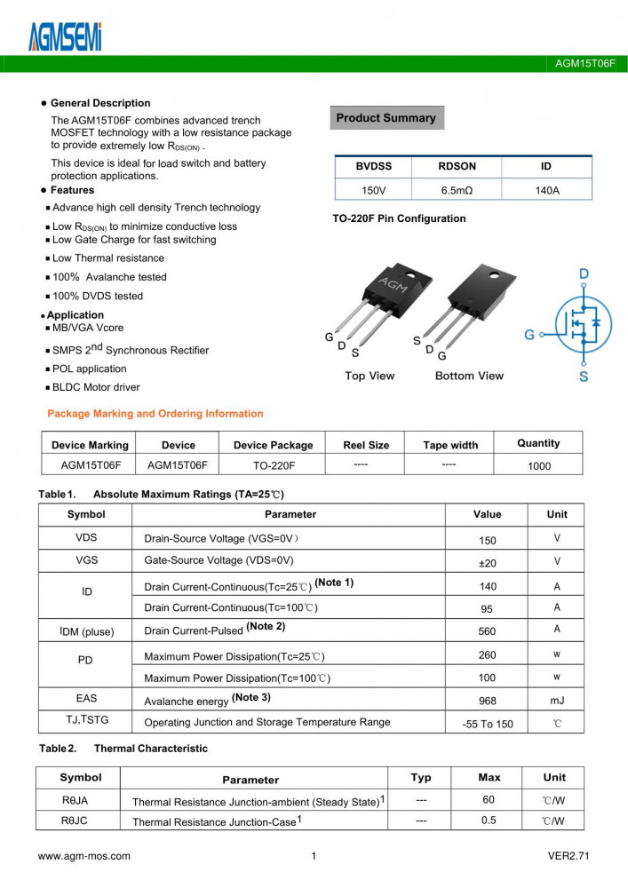 AGM15T06F datasheet page 1