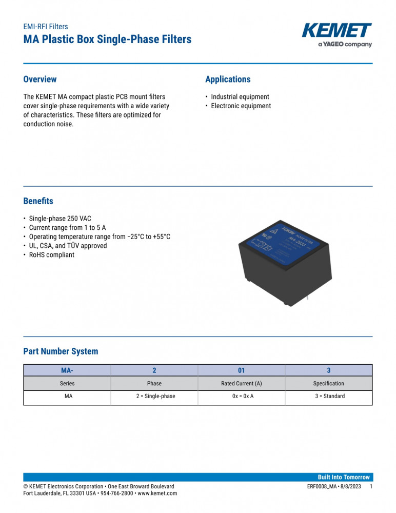 KEMET MA series datasheet page 1
