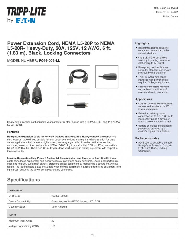 P046-006-LL technical document page 1