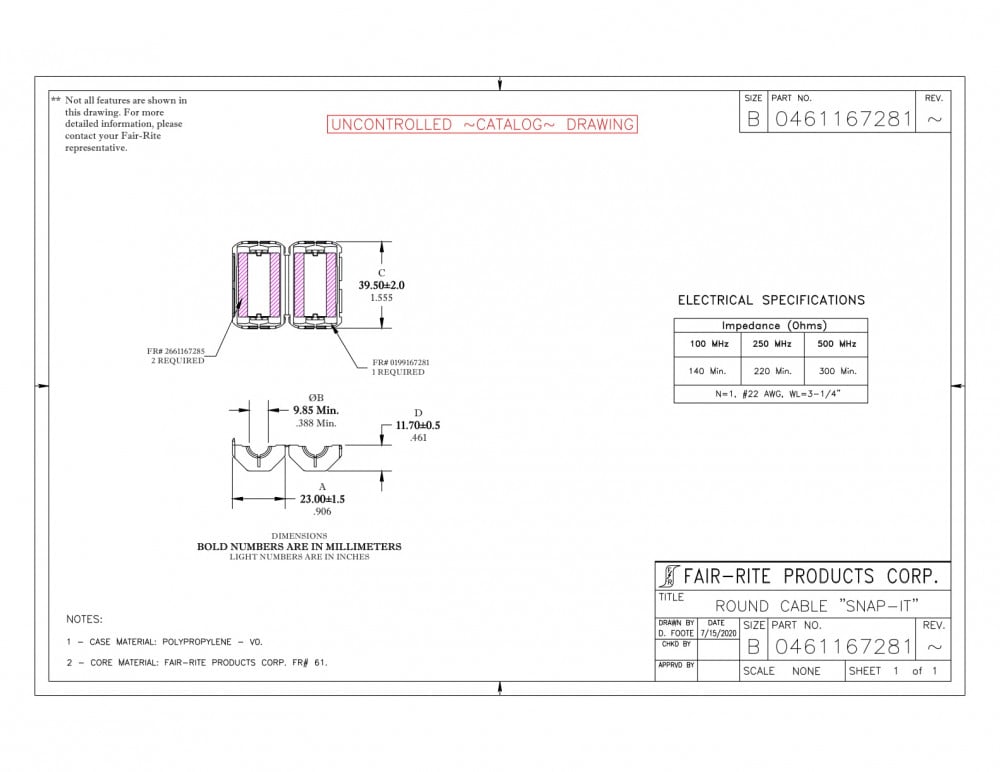 Fair-Rite 0461167281 technical drawing