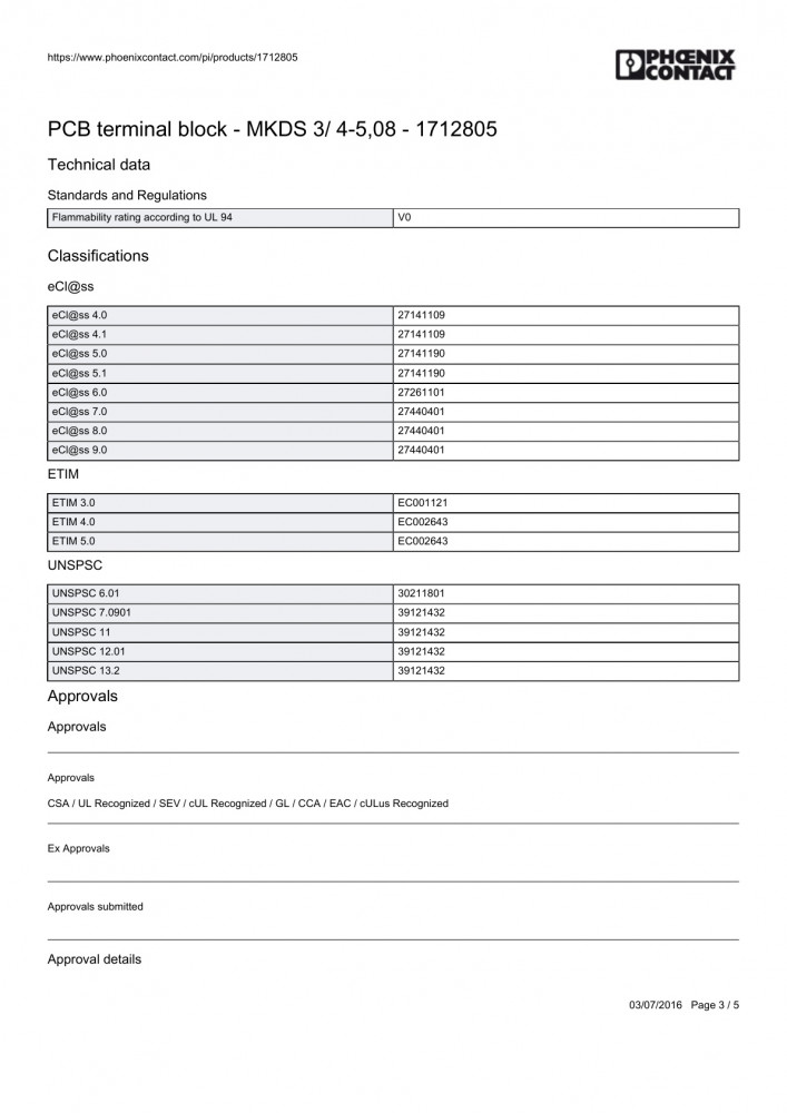 Phoenix Contact 1712805 technical data page