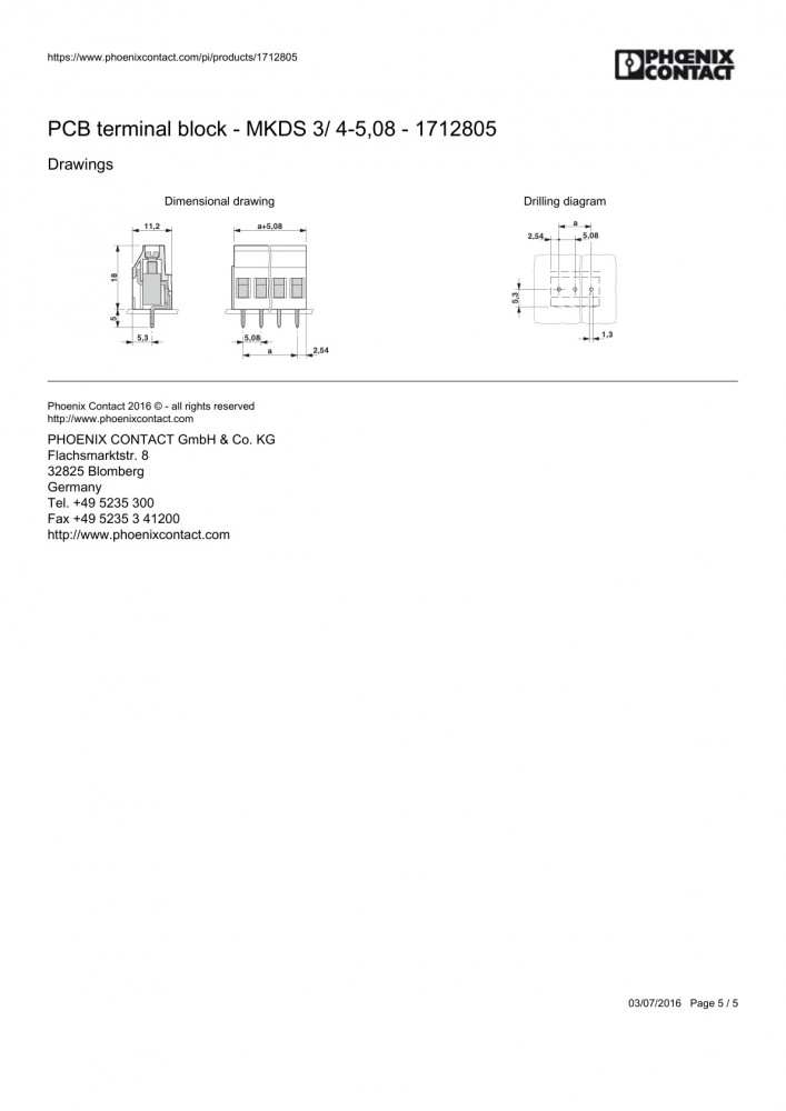 Phoenix Contact 1712805 dimensional and drilling drawings