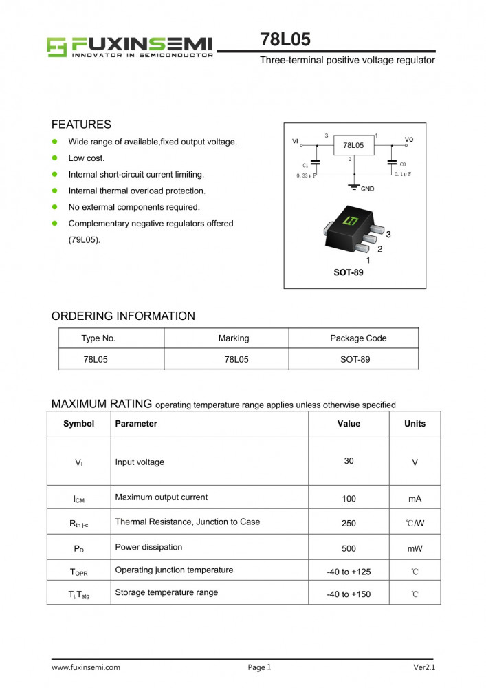 FUXINSEMI 78L05 datasheet page 1