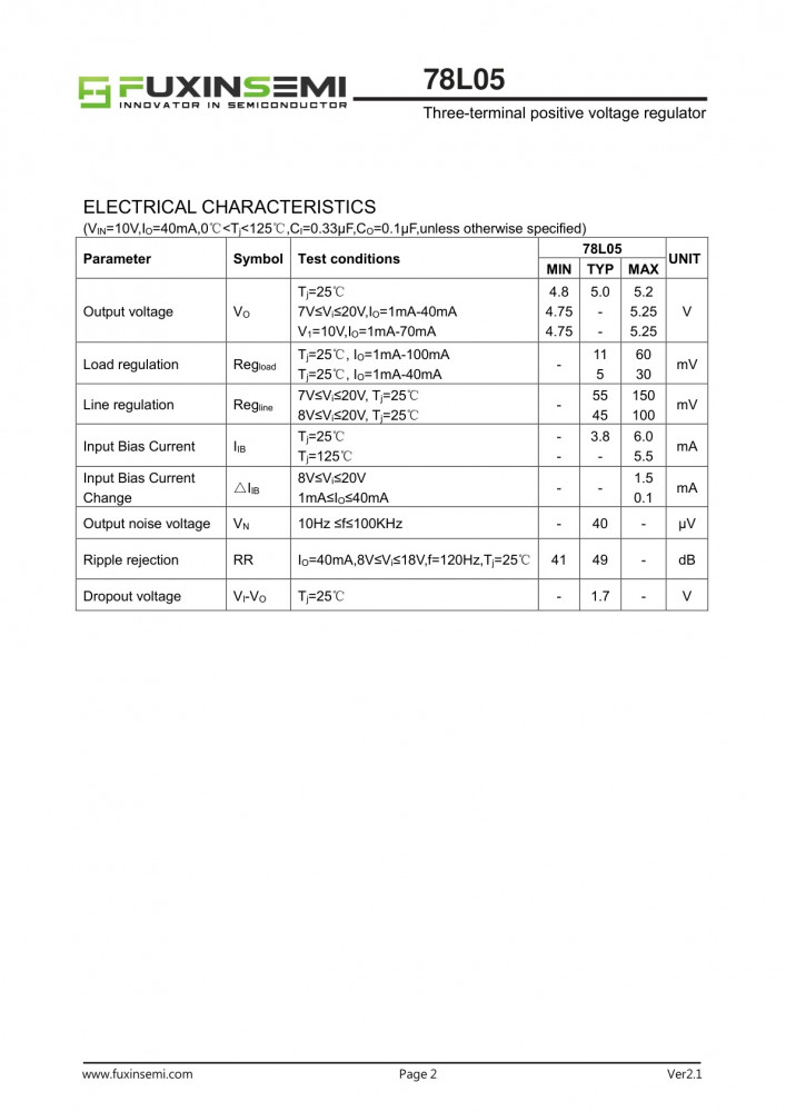FUXINSEMI 78L05 datasheet page 2