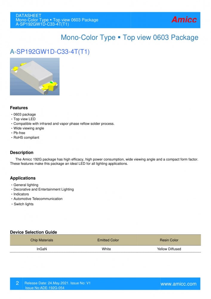 A-SP192GW1D-C33-4T(T1) datasheet page 2