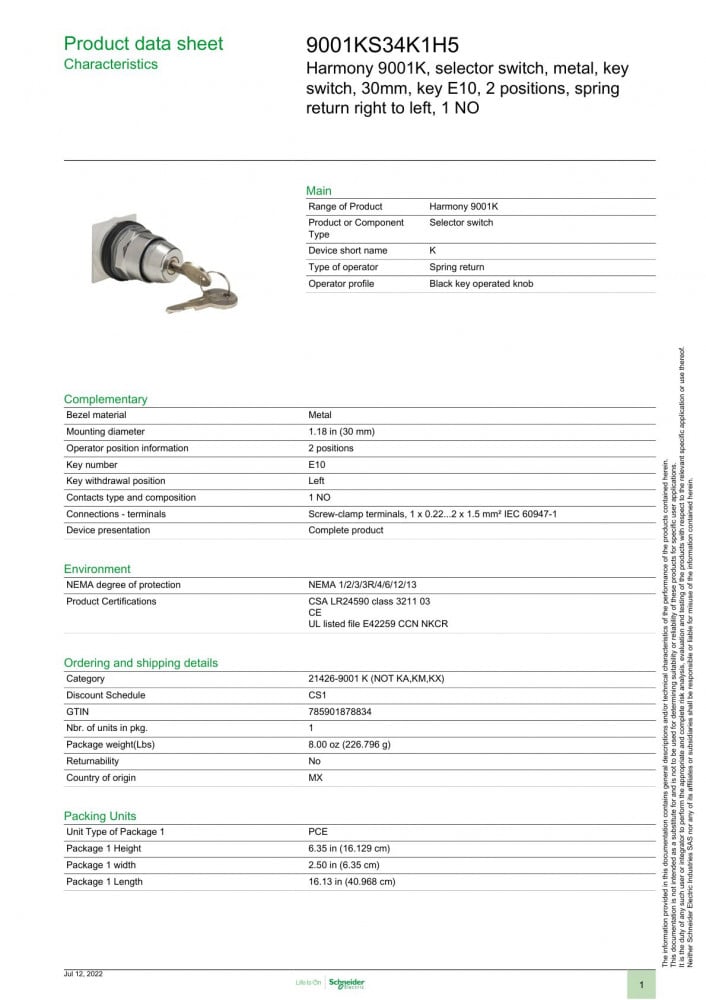 9001KS34K1H5 technical document page 1