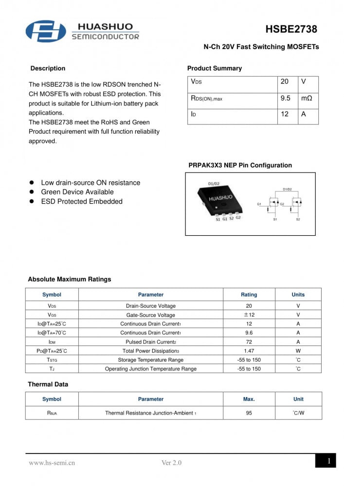 HSBE2738 technical document page 1